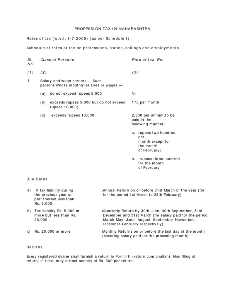 Maharashtra Professional Tax Rates | PDF