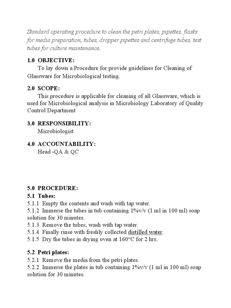SOP fOR Clean The Microbiology Accessories | PDF | Chemistry ...