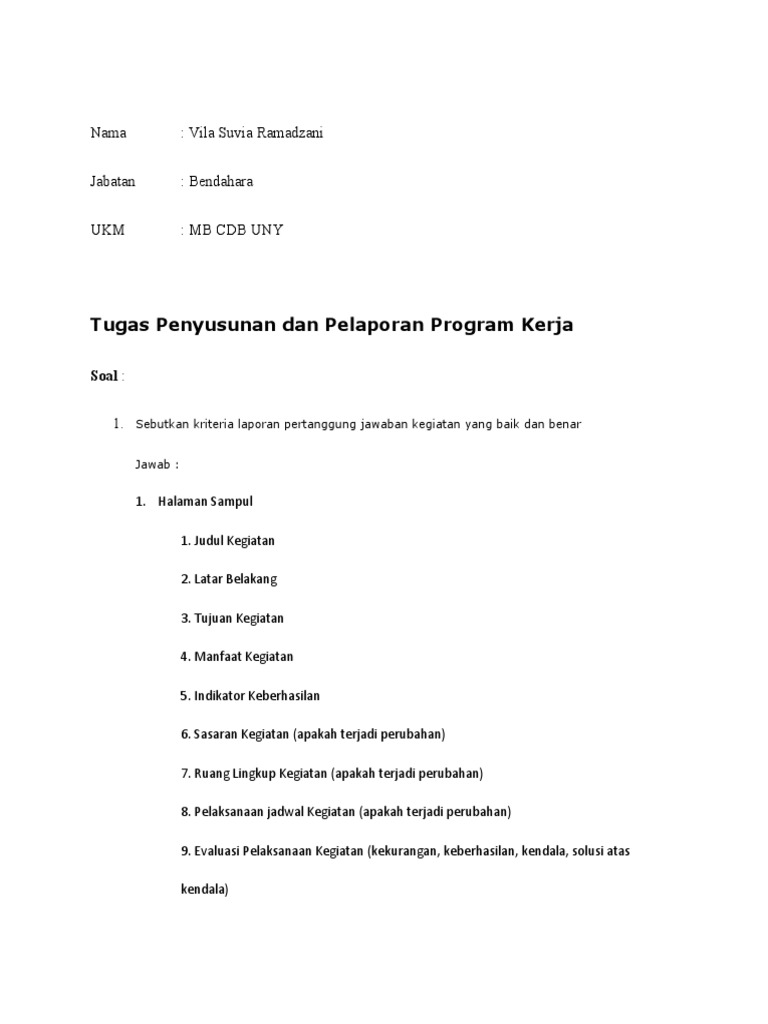 Penyusunan Program Dan Laporan Kegiatan | PDF