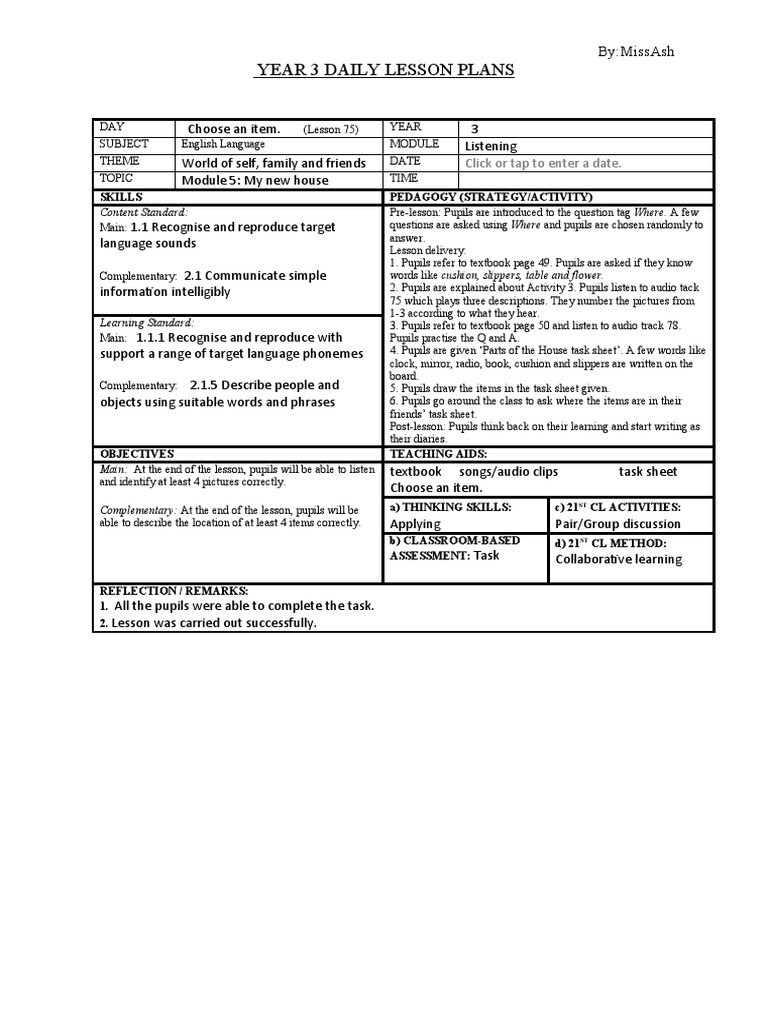 Year 3 English Lesson Plans: My New House | PDF | Reading Comprehension ...