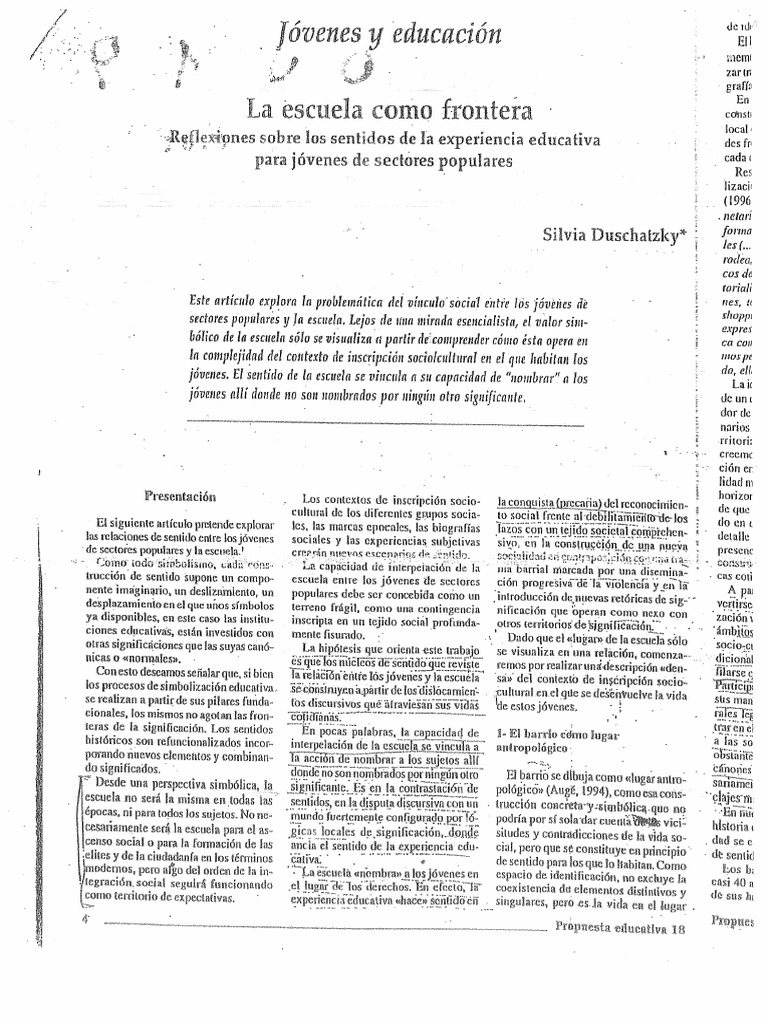 Duschatzky - La Escuela Como Frontera | PDF