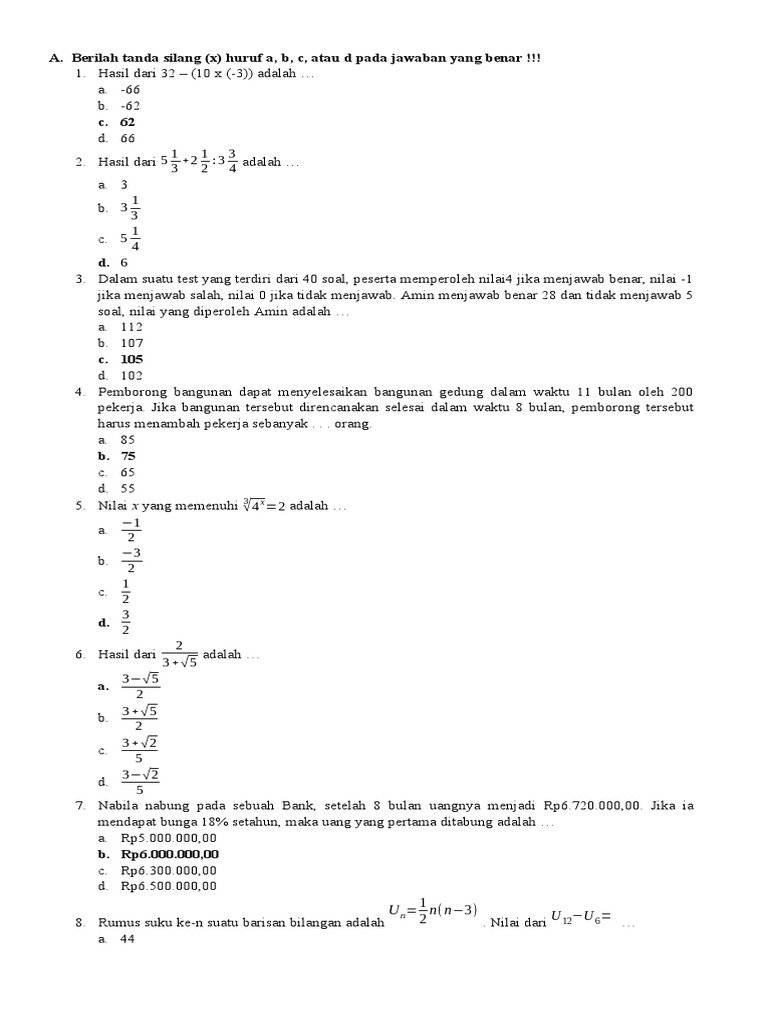 Soal Usek Matematika Ix | PDF