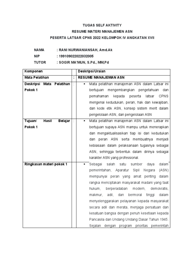 Tugas Self Aktivity Rani TGL 16 Agustus 2022 Resume Materi | PDF
