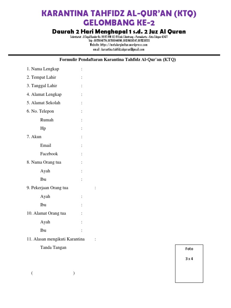 Pendaftaran Karantina Tahfidz 2025 | PDF