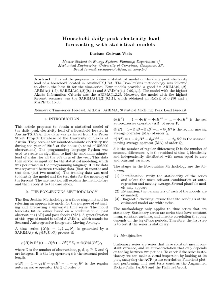 Household Daily-Peak Electricity Load Forecasting With Statistical Models | PDF | Autoregressive ...
