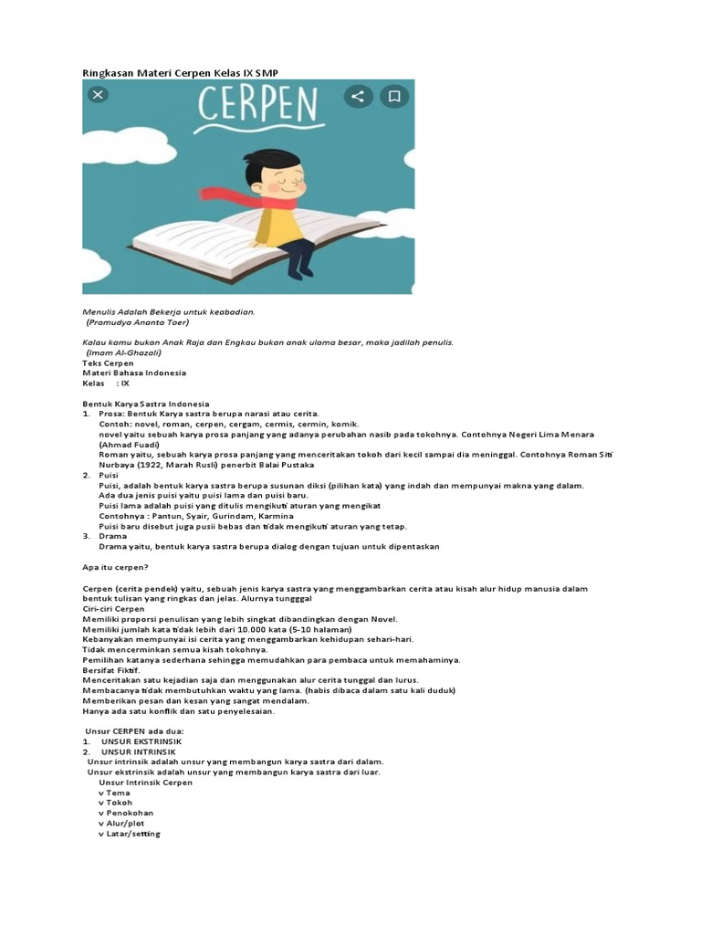 Ringkasan Materi Cerpen Kelas IX SMP | PDF
