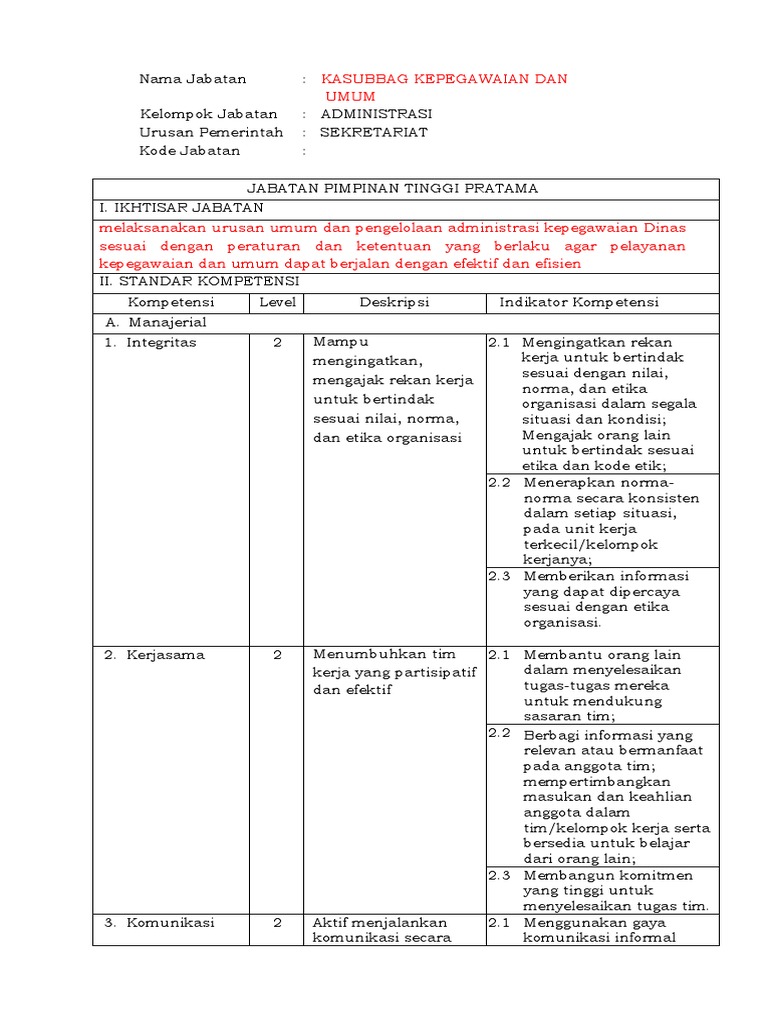 Contoh SKJ Ess IV Kasubbag | PDF