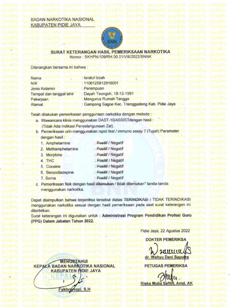 Surat Bebas Narkoba | PDF