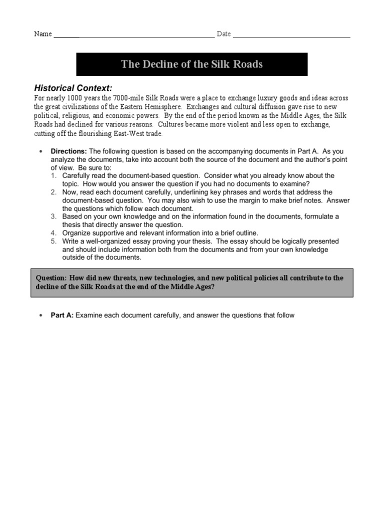Decline Silk Roads DBQ | PDF | Silk Road | Trade