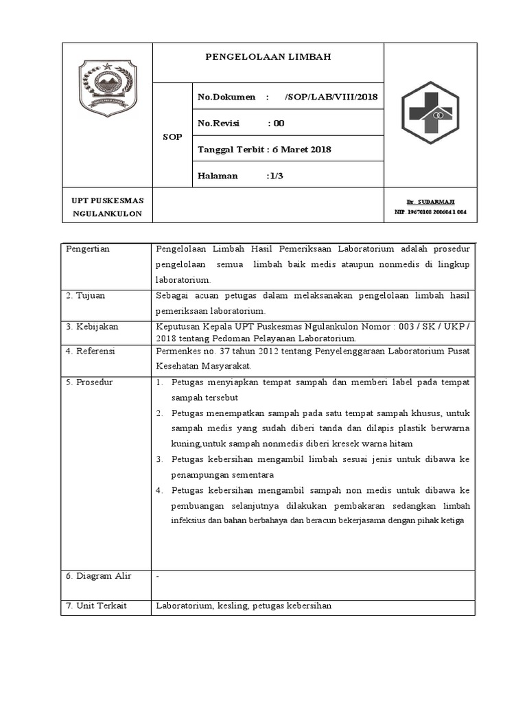 Sop Pengelolaan Limbah | PDF