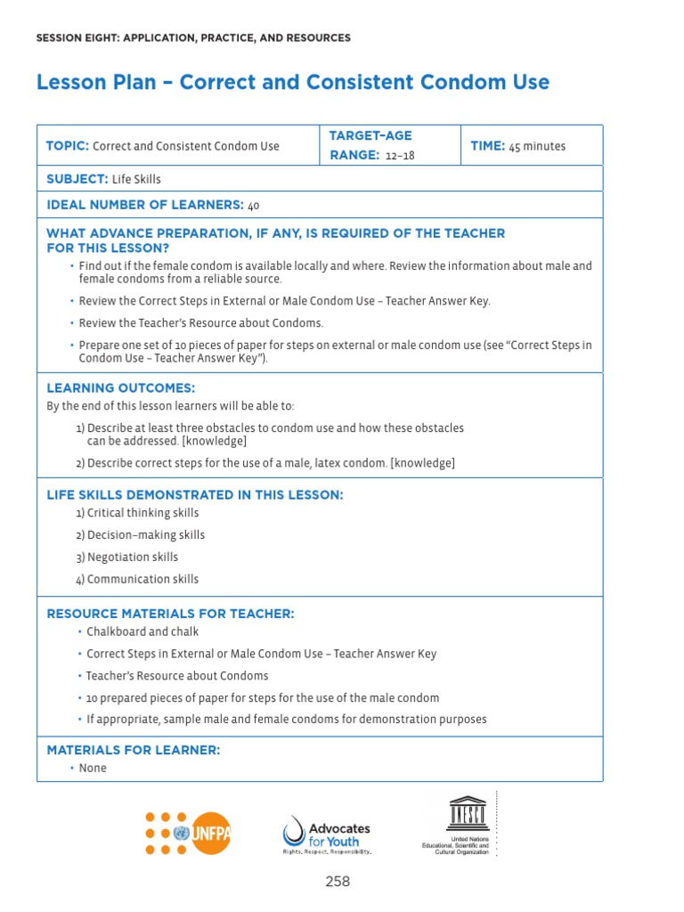 Lesson Plan Correct and Consistent Condom Use | PDF | Condom | Sexually ...