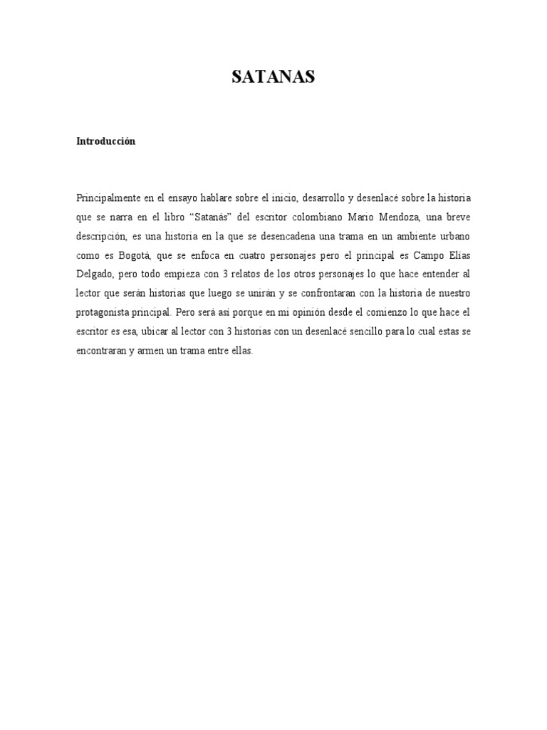 Ensayo Libro Satanas | PDF | Escritores