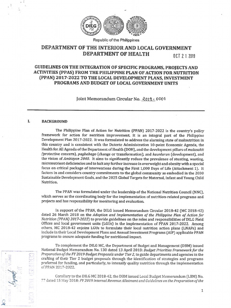 DILG-DOH-NNC JMC No. 2019-0001 | PDF