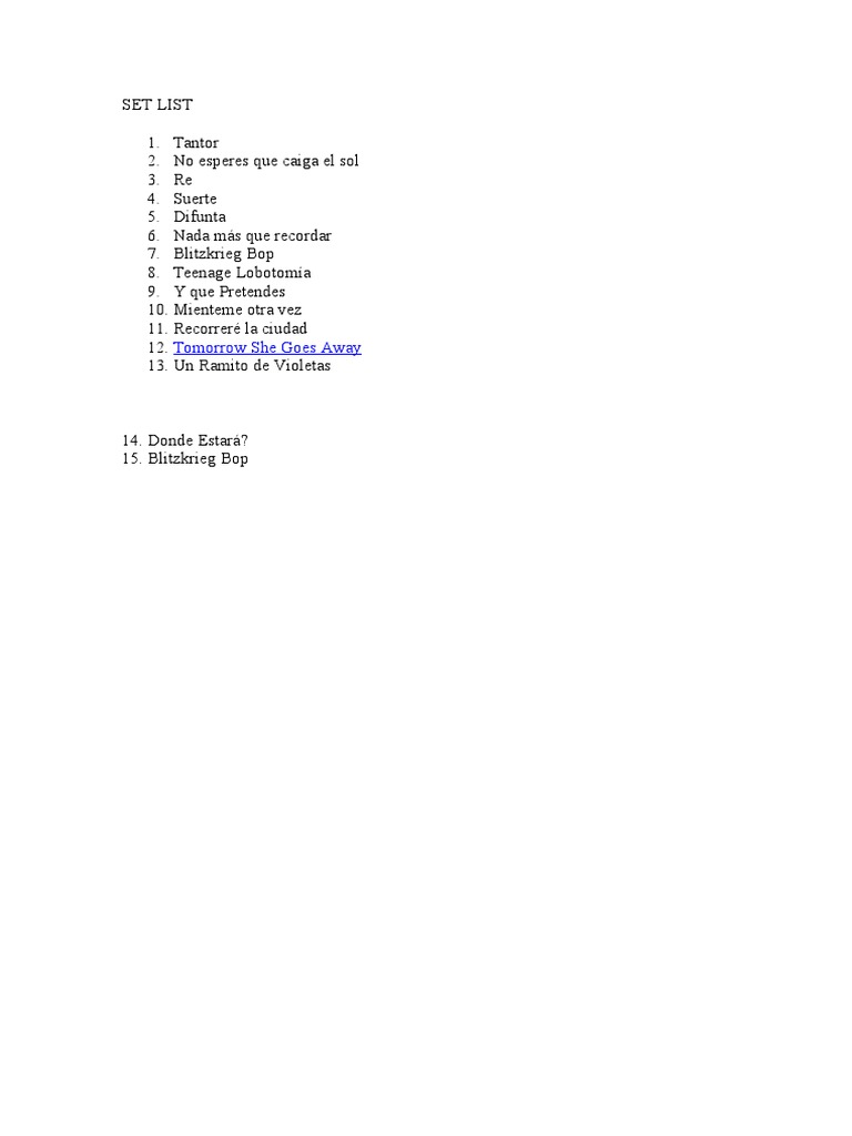 Setlist de Concierto: Temas Variados | PDF