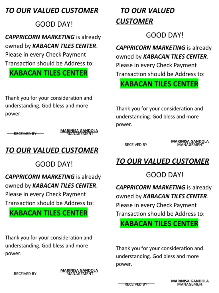 To Our Valued Customer Cappricorn | PDF