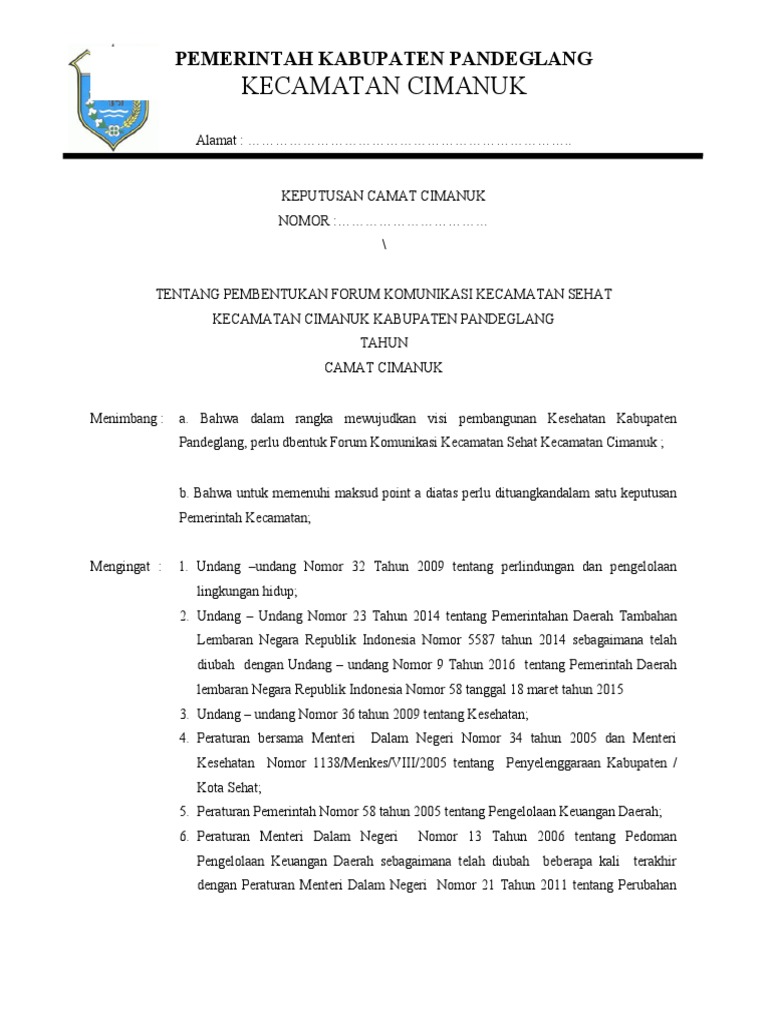 Contoh SK Forum Komunikasi Kecamatan Sehat | PDF