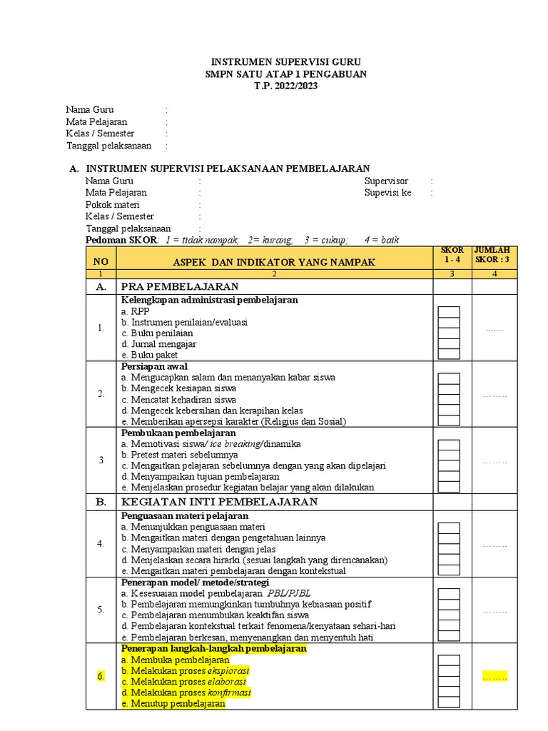 INSTRUMEN SUPERVISI GURU New | PDF