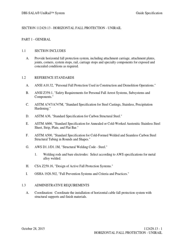 Architectural Specification DBI SALA Unirail System | PDF ...