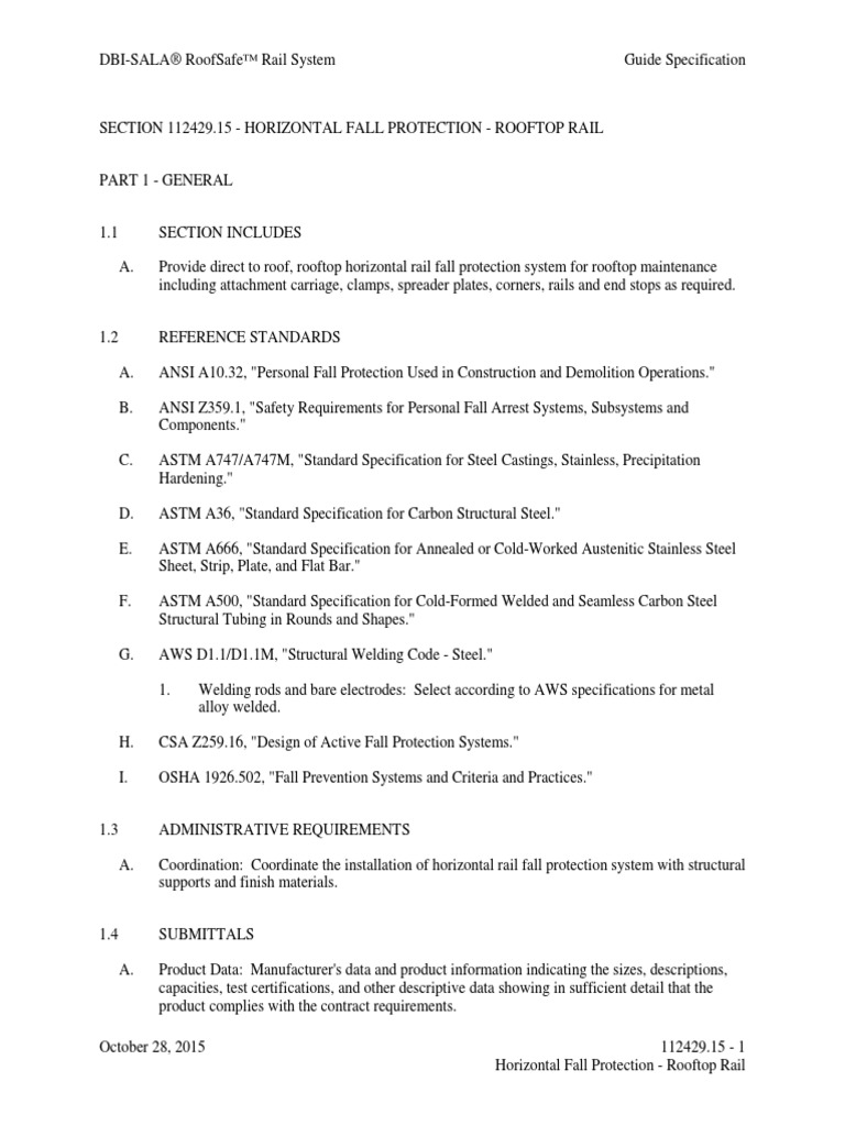 Architectural Specification DBI SALA RoofSafe Rail System | PDF ...