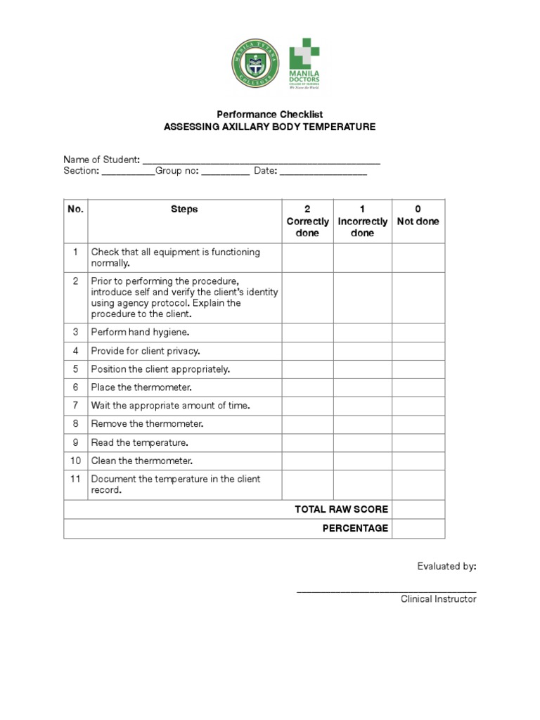 Performance Checklist Assessing Axillary Body Temperature | PDF