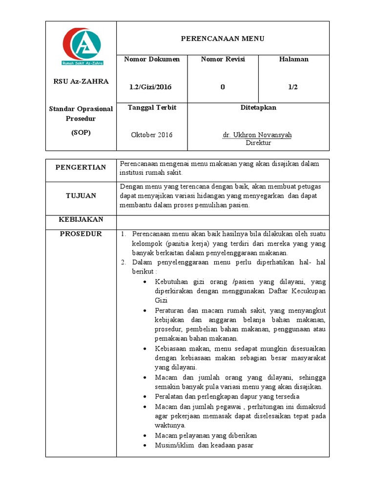 Sop Perencanaan Menu | PDF