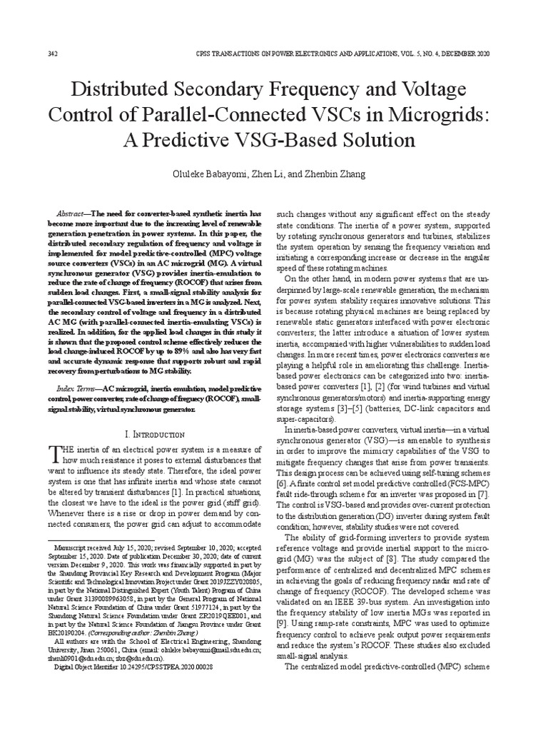 Distributed Secondary Frequency and Voltage Control of Parallel-Connected Vscs in Microgrids: A ...
