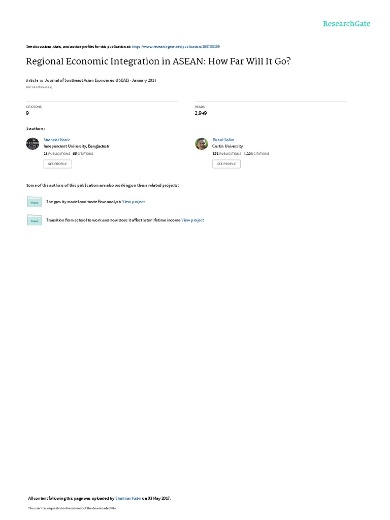 Regional Economic Integration in ASEAN How Far Will It Go | Download Free PDF | Asean Free Trade ...