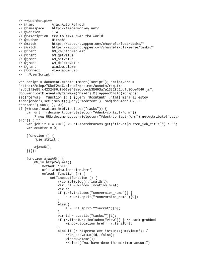 Auto Refresh Script for Appen Tasks | PDF | Software | Ajax (Programming)
