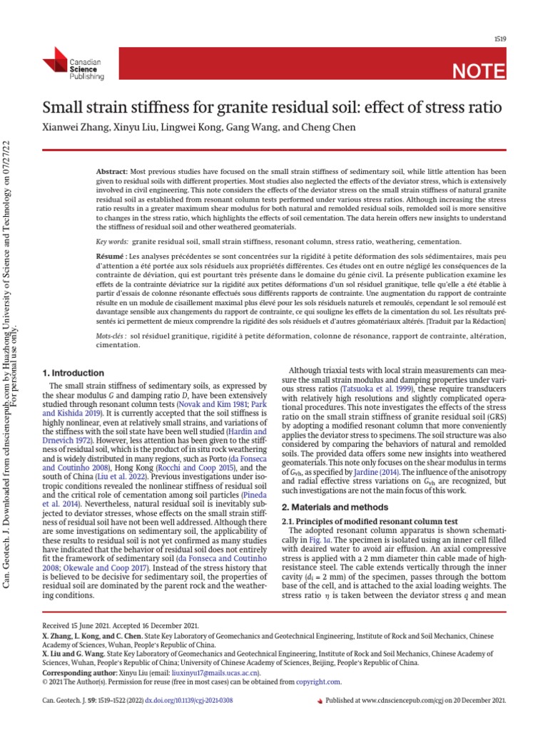Small Strain Stiffness For Granite Residual Soil Effect of Stress Ratio ...