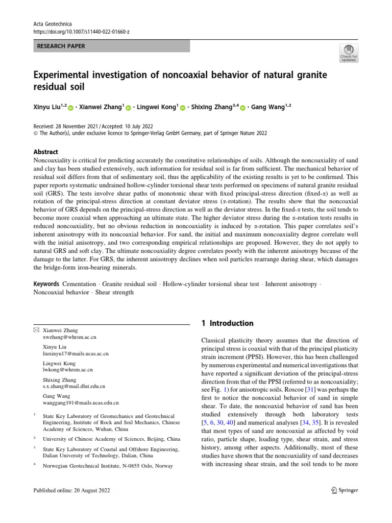 Experimental Investigation of Noncoaxial Behavior of Natural Granite ...