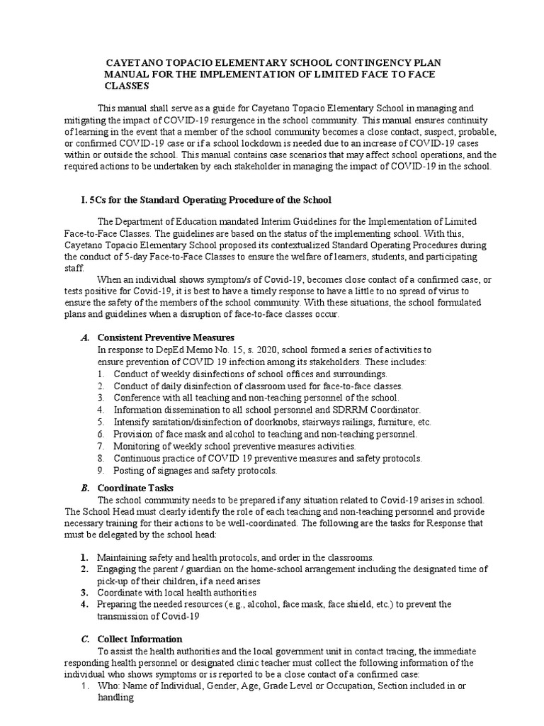 Ctes Contingency Plan f2f Sy2022 2023 | PDF | Learning | Distance Education