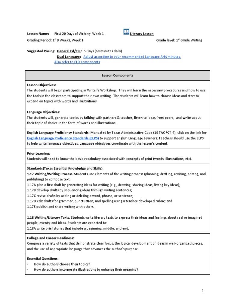 First 20 Days of Writing Workshop | PDF | Cognition | Linguistics
