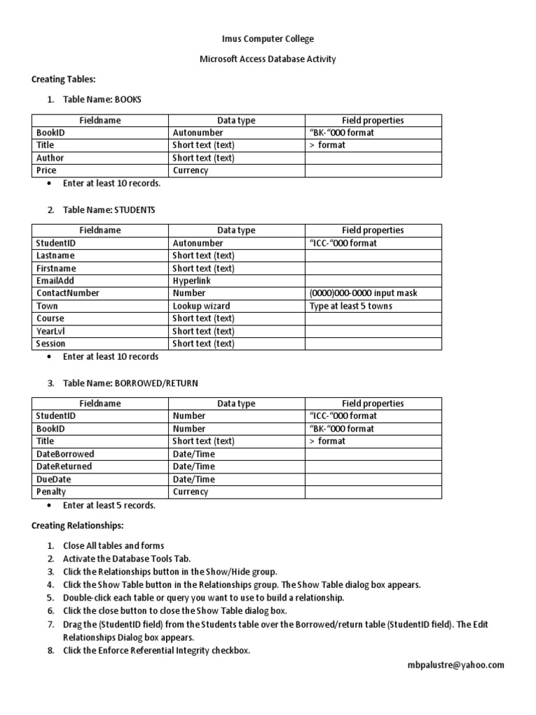 Microsoft Access Activity Pdf Table Database Microsoft Access