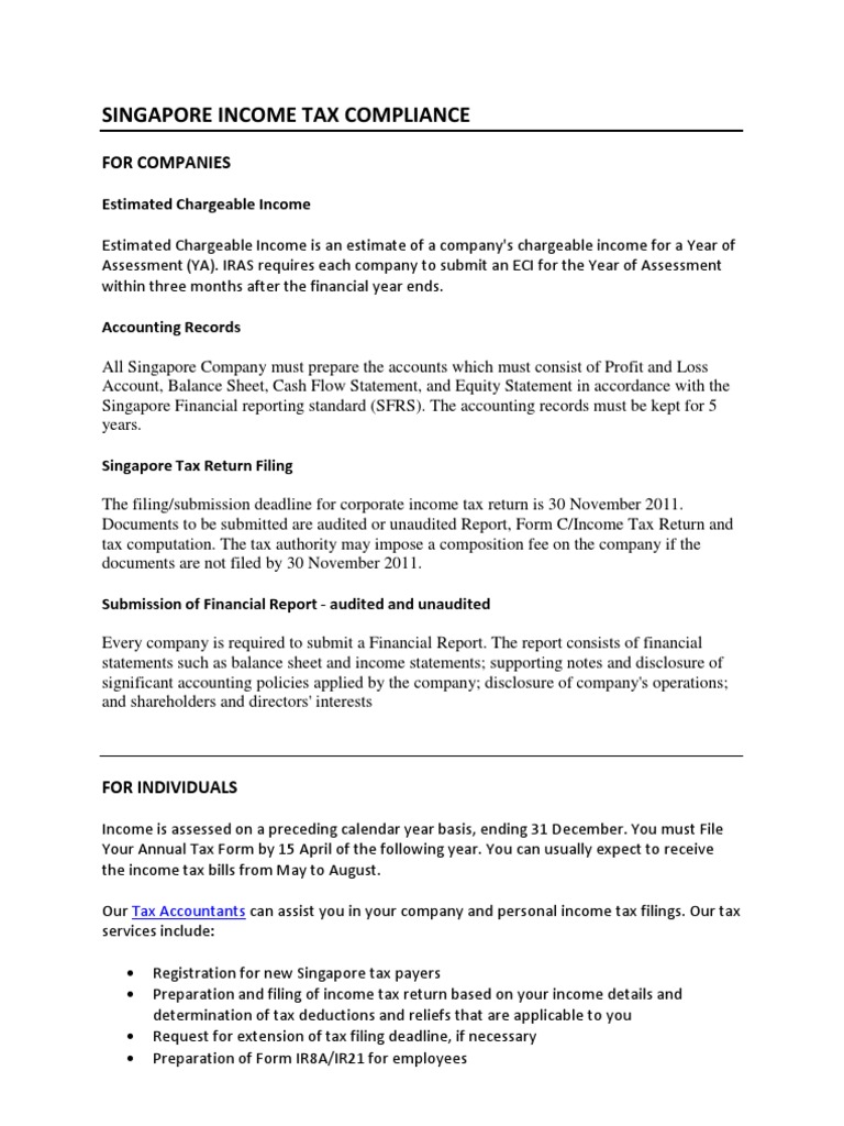 Singapore Income Tax Compliance: For Companies | Financial Statement ...