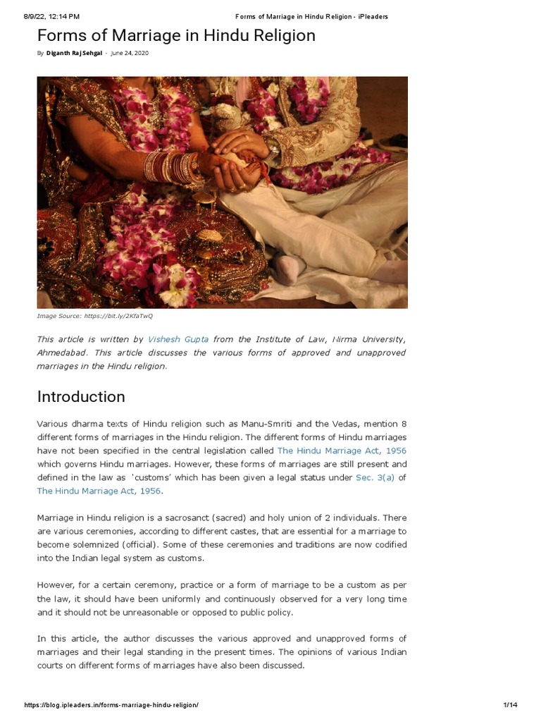 Forms of Marriage in Hindu Religion - Ipleaders | Download Free PDF ...