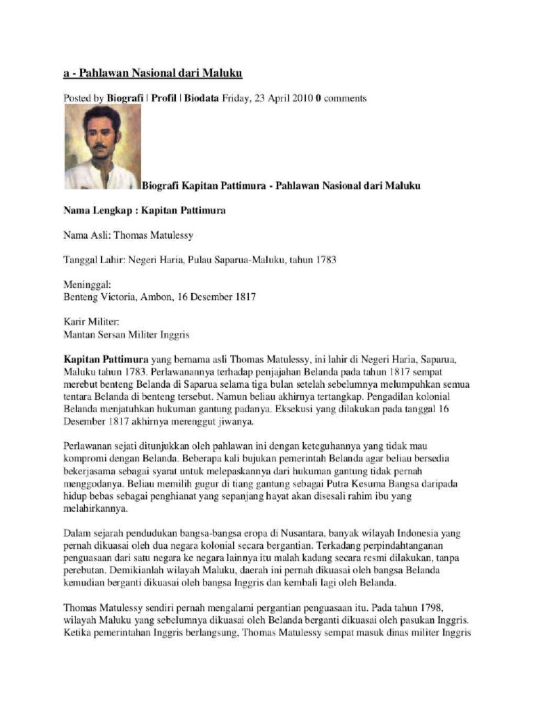 Riwayat Hidup Pattimura | PDF