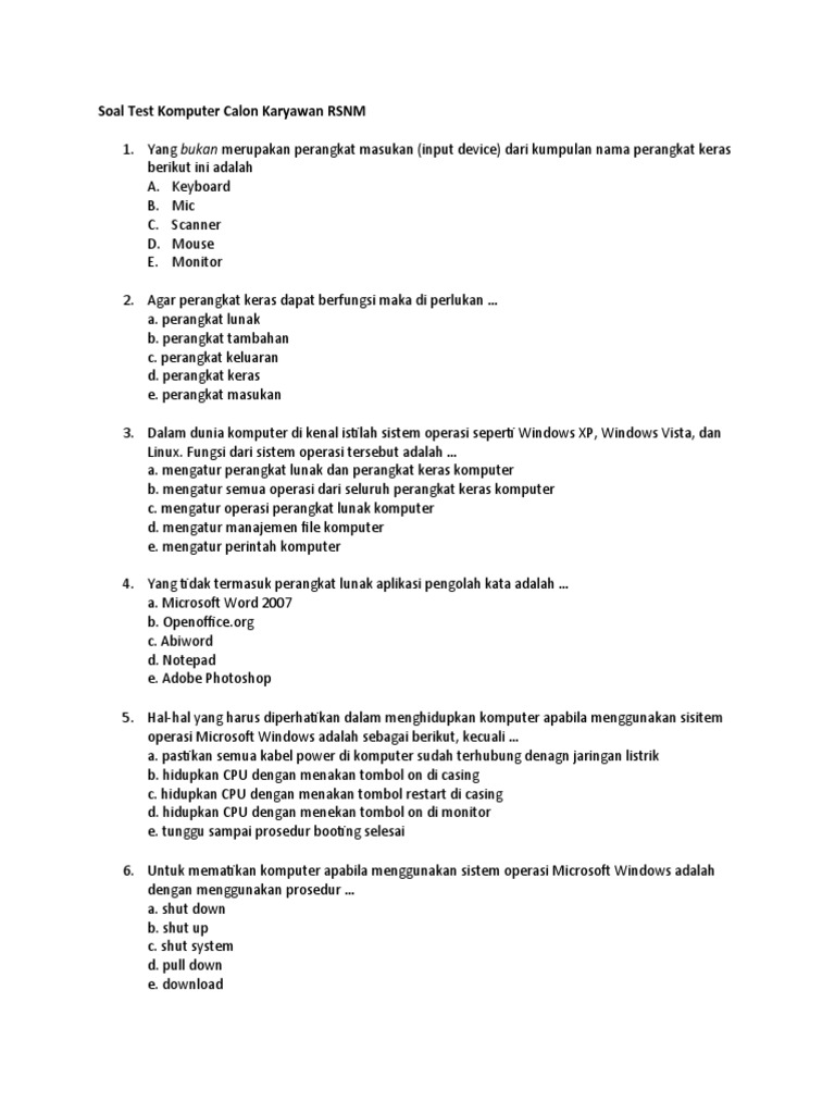 Soal Test Komputer Calon Karyawan | PDF