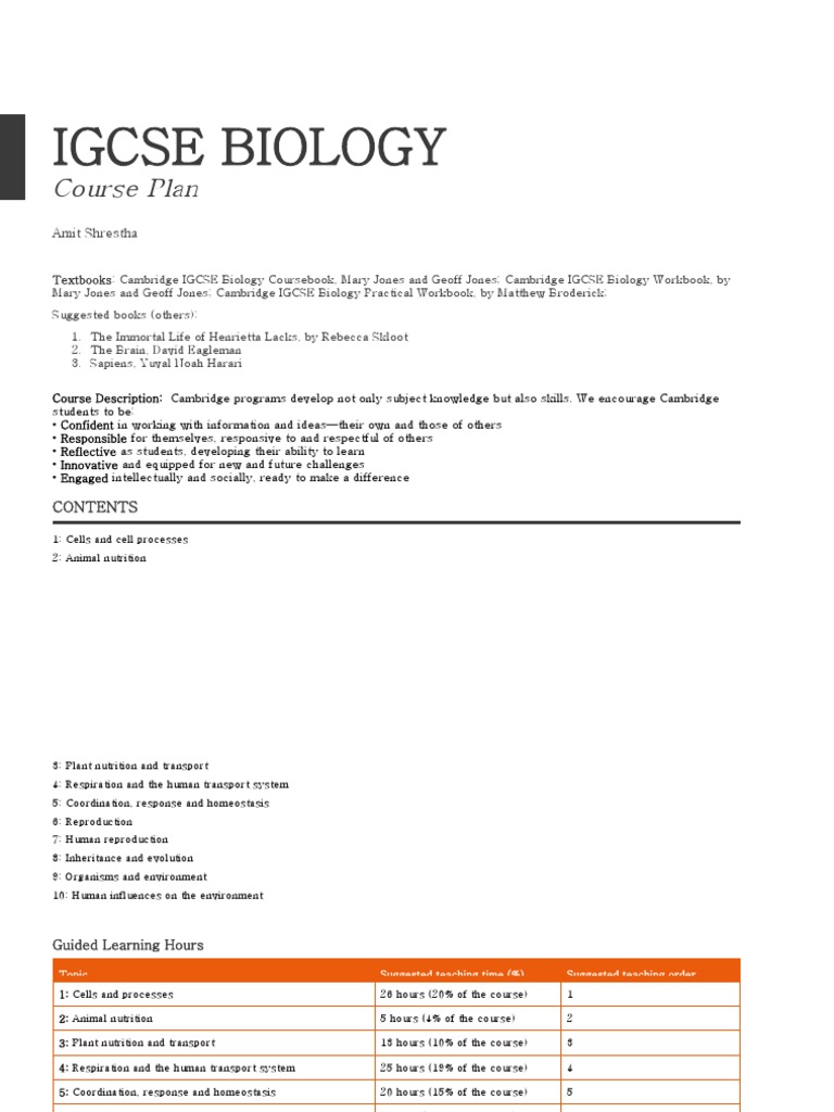 IGCSE Biology Course Plan | PDF | Genetics | Biotechnology