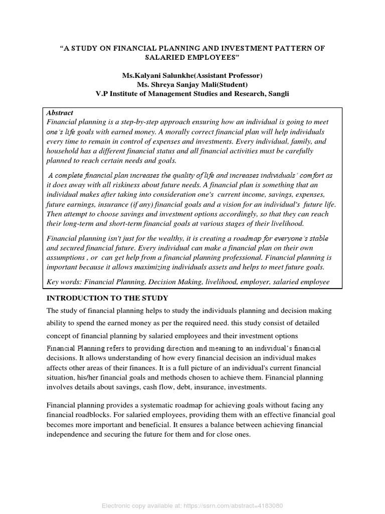 A Study On Financial Planning and Investment Pattern of Salaried ...