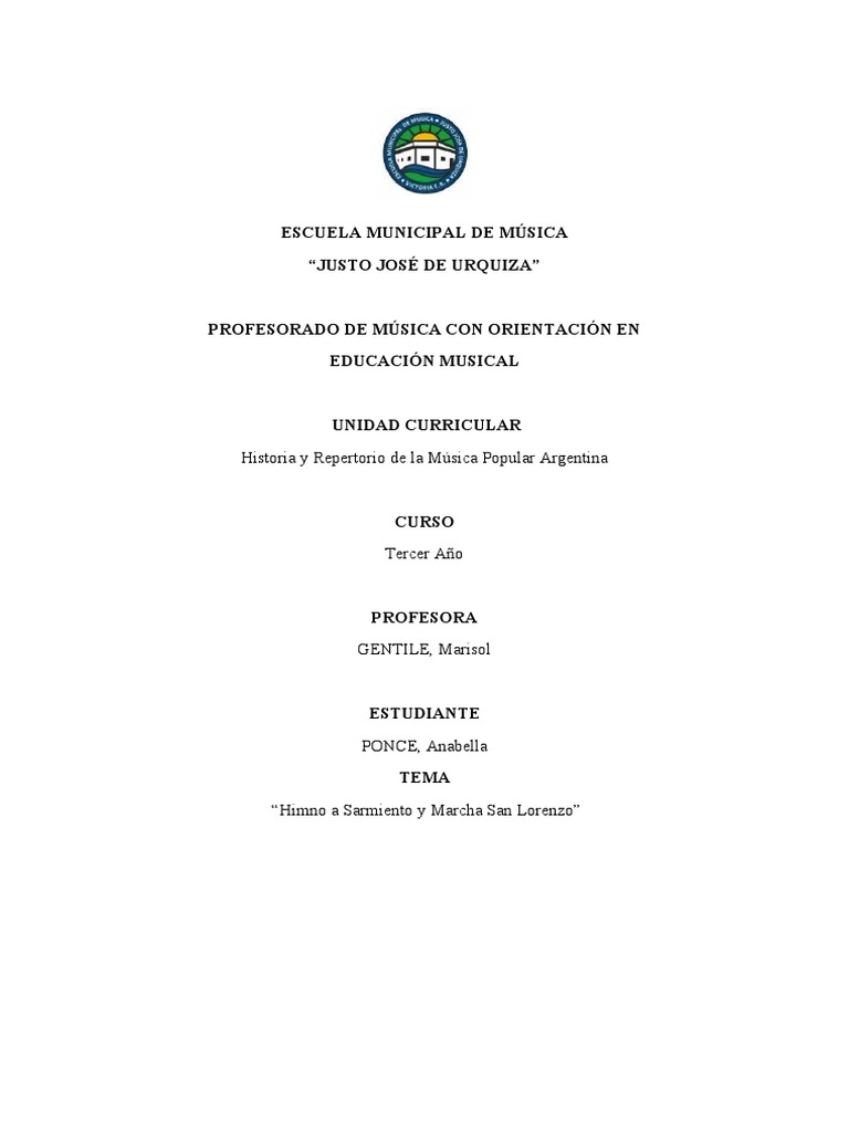 Himno a Sarmiento: Historia y Letra | PDF | Coro