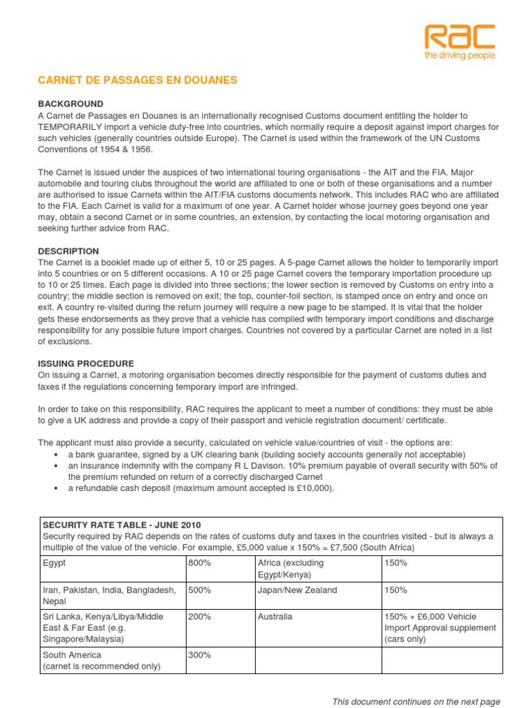 Carnet de Passage Information | PDF | Customs | Insurance