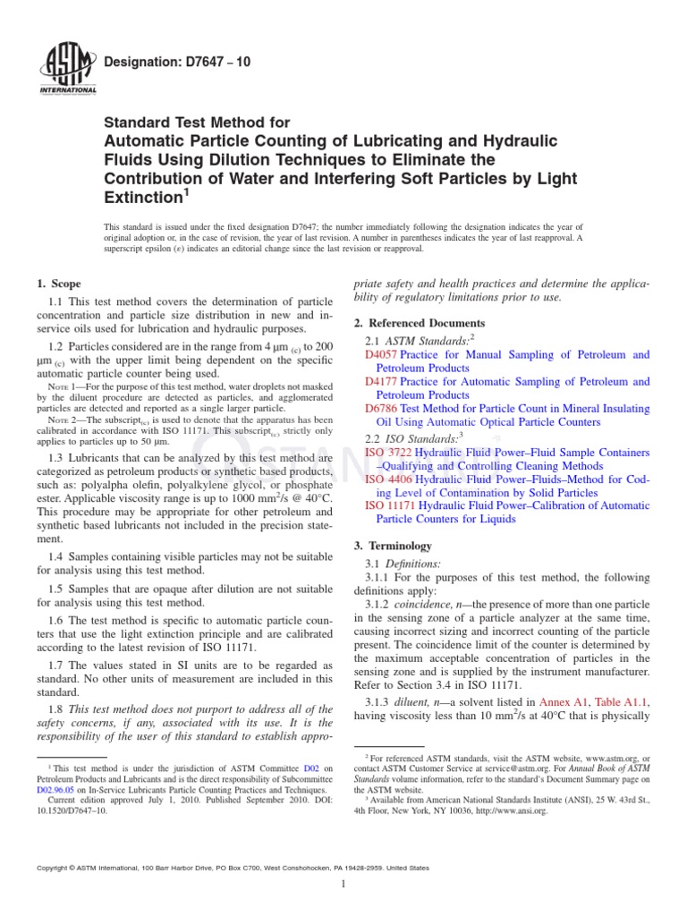 D 7647 - 10 | PDF | Lubricant | Filtration