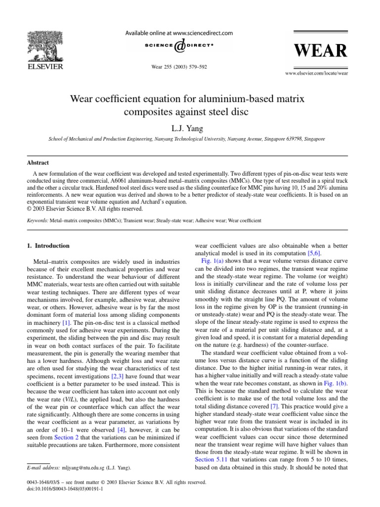 Wear Equation | PDF | Wear | Steady State