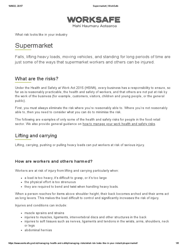 Supermarket - WorkSafe | PDF | Risk | Occupational Safety And Health