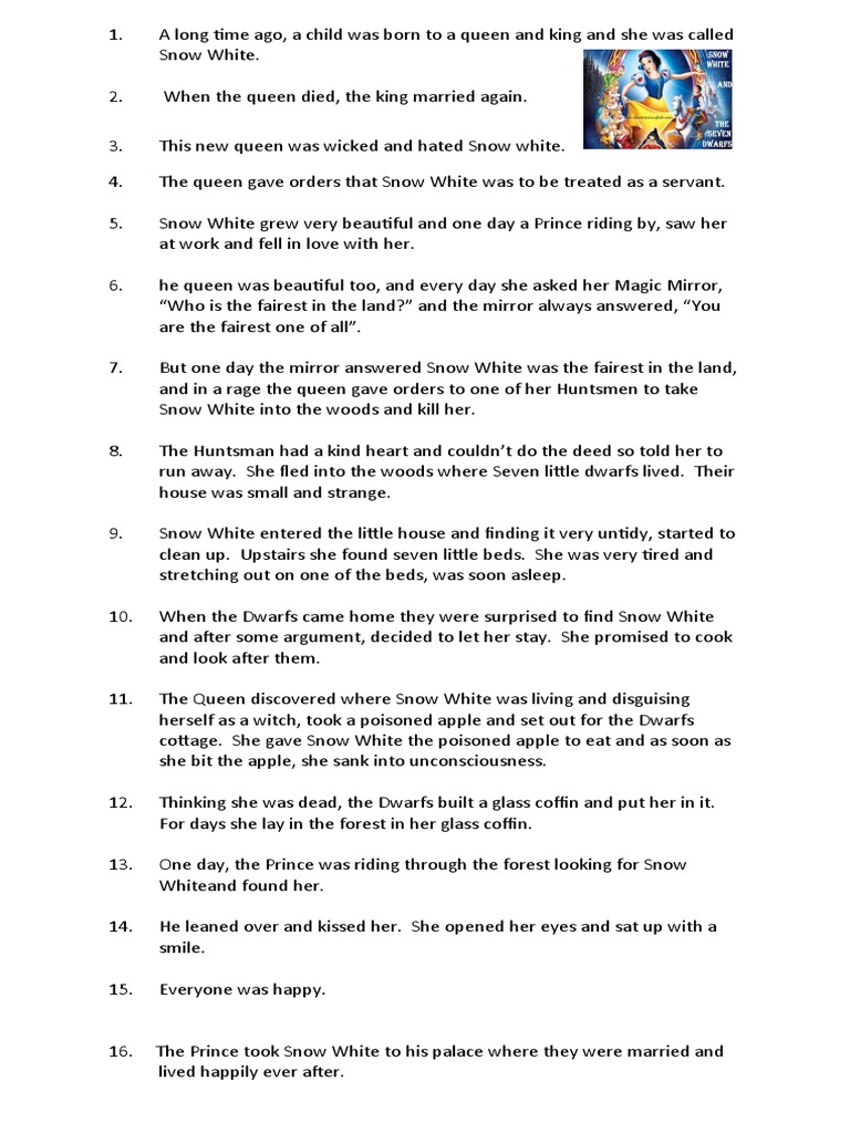 Snow White and the Seven Dwarfs Story | PDF | Snow White | Elements Of ...