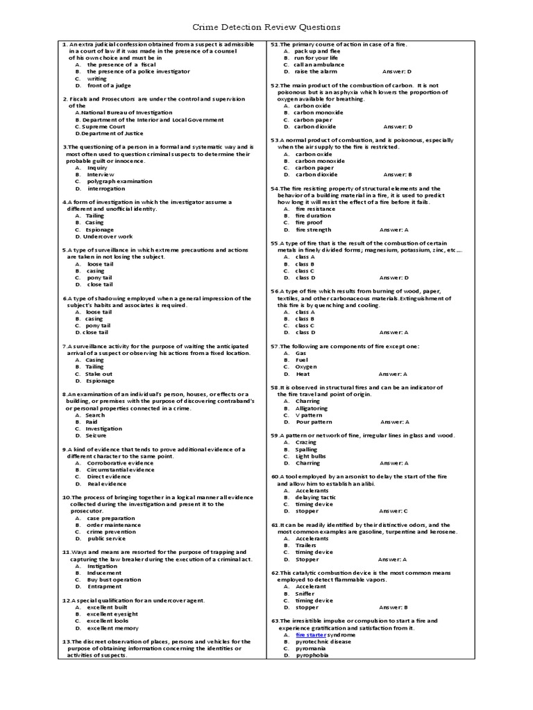 Crime Detection Review Questions: Fire Starter | PDF | Fires | Forensic Science