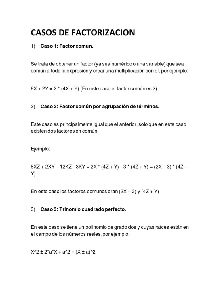 Casos de Factorizacion | PDF