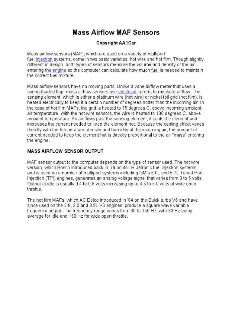 Mass Airflow MAF Sensors | PDF | Internal Combustion Engine | Metrology