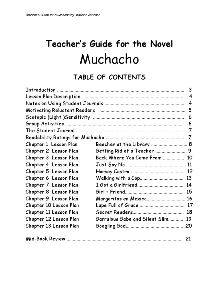 Teacher's Guide for Muchacho Novel | PDF | Reading (Process) | Lesson Plan