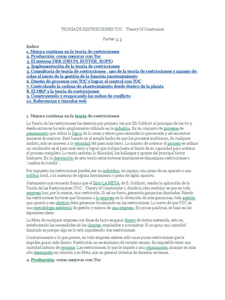 Teoria de Restricciones Toc Theory of Constraints | PDF | Distribución (comercial) | Toma de ...